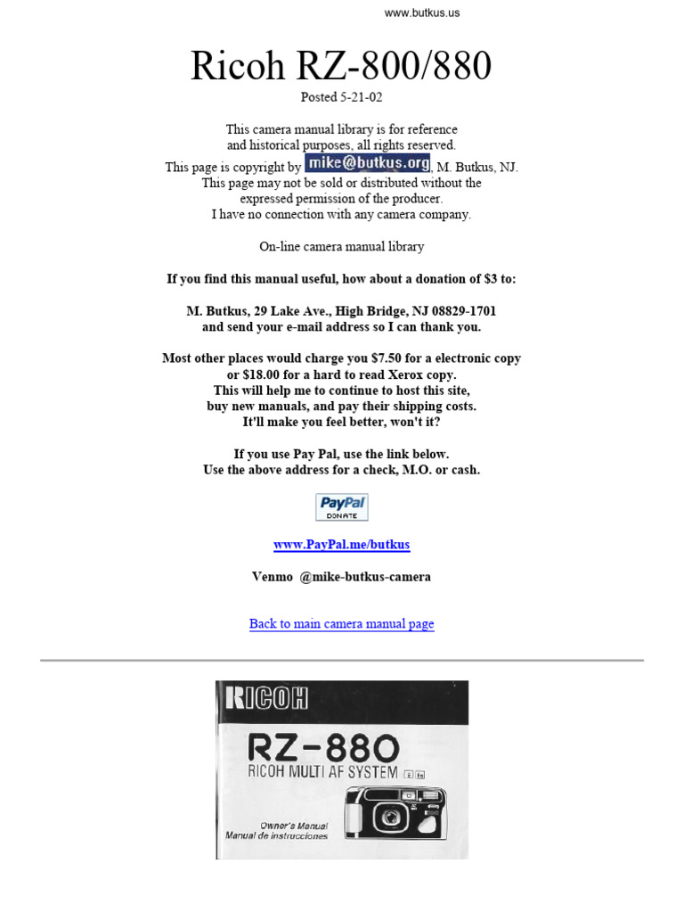 Ricoh rz-880 | PDF