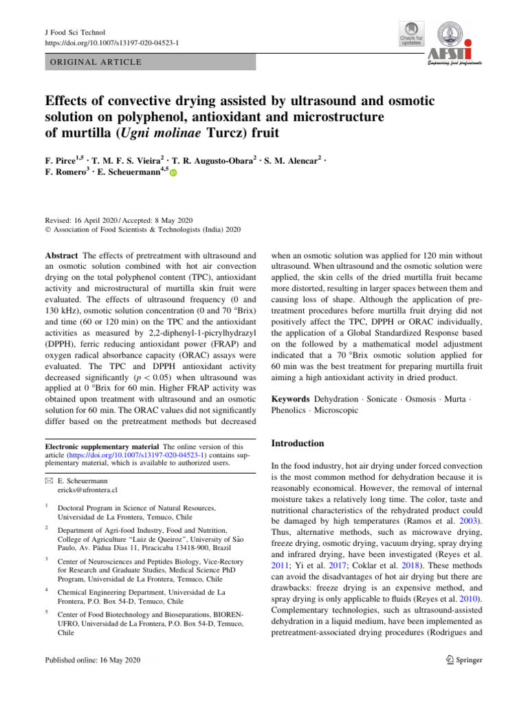 Effects of Convective Drying Assisted by Ultrasound (PIRCE, 2020) | PDF