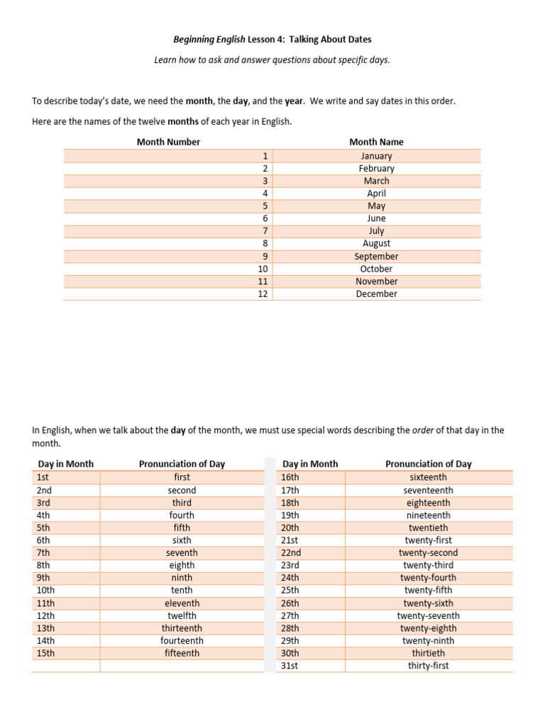 Beginning English Lesson 4 | PDF