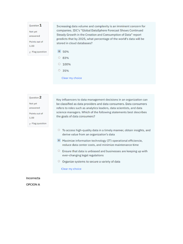 Data Management Level 1 Quiz | PDF