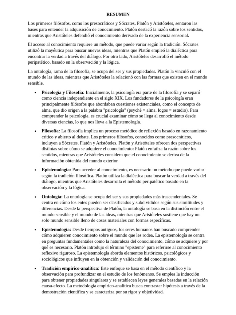 Historia y Epistemologia de La Psicologia | PDF | Conocimiento | Filosofía