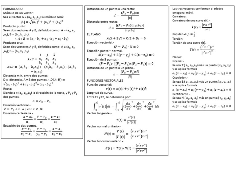 Formulario Calculo Vectorial v1 | PDF