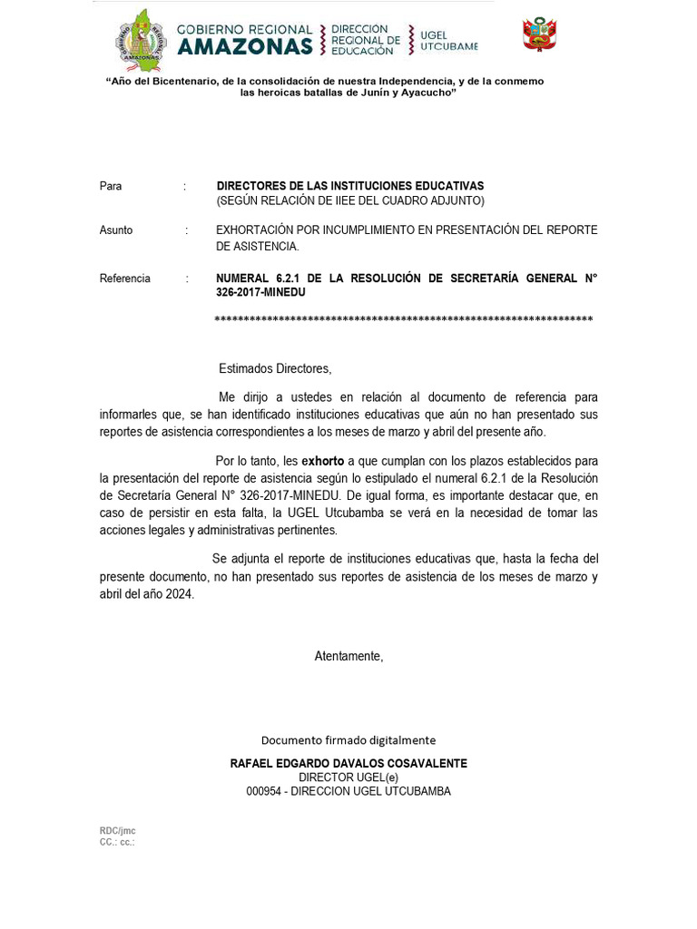 Memo Mult N 0040 2024 Directores Exhortacion | PDF