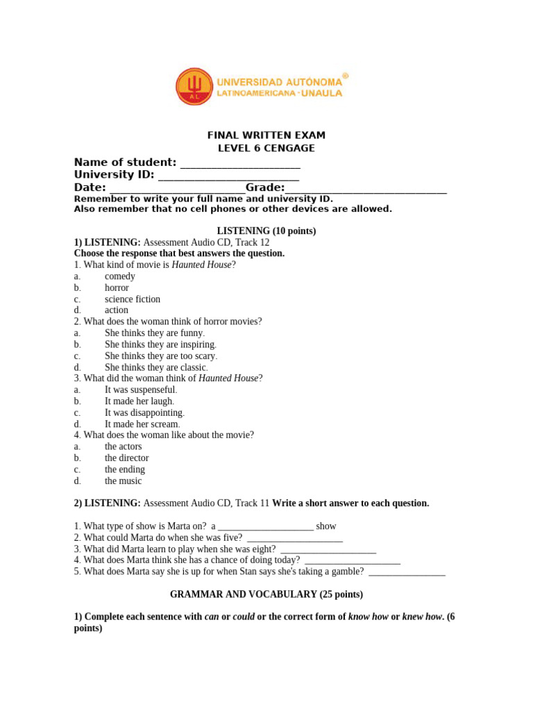 Final Written Exam | PDF