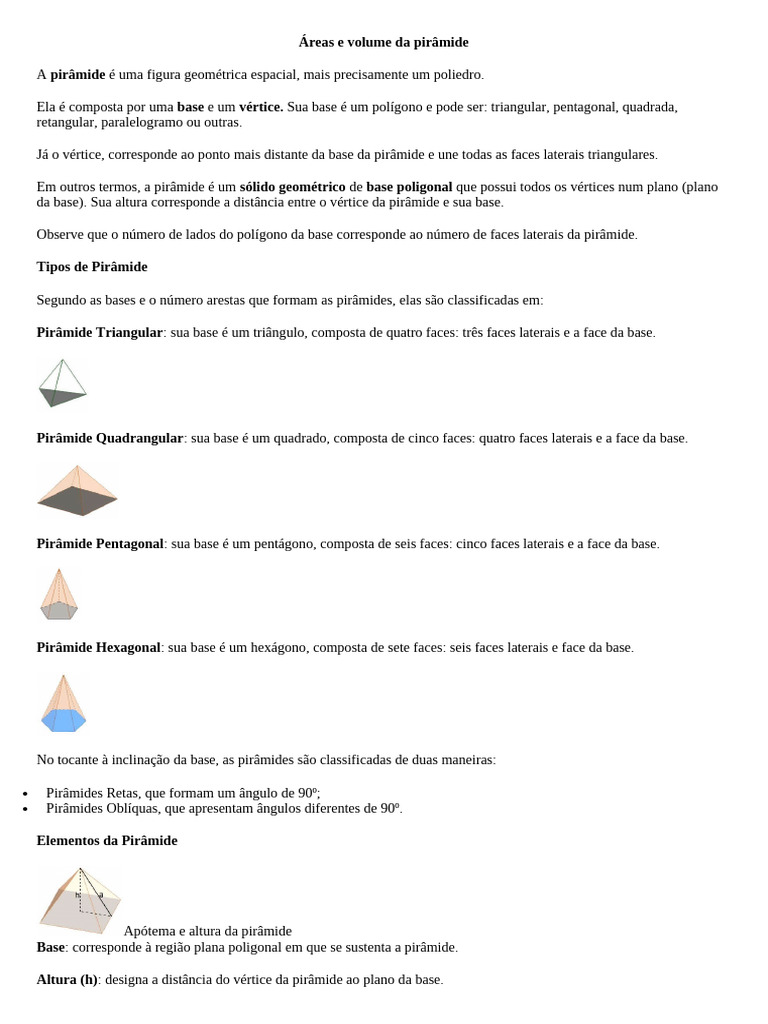 Áreas e Volume Da Pirâmide | PDF