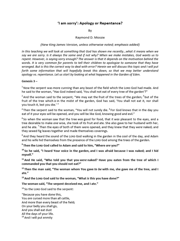 Apology vs. Repentance: A Biblical Study | PDF | Samuel | Saul