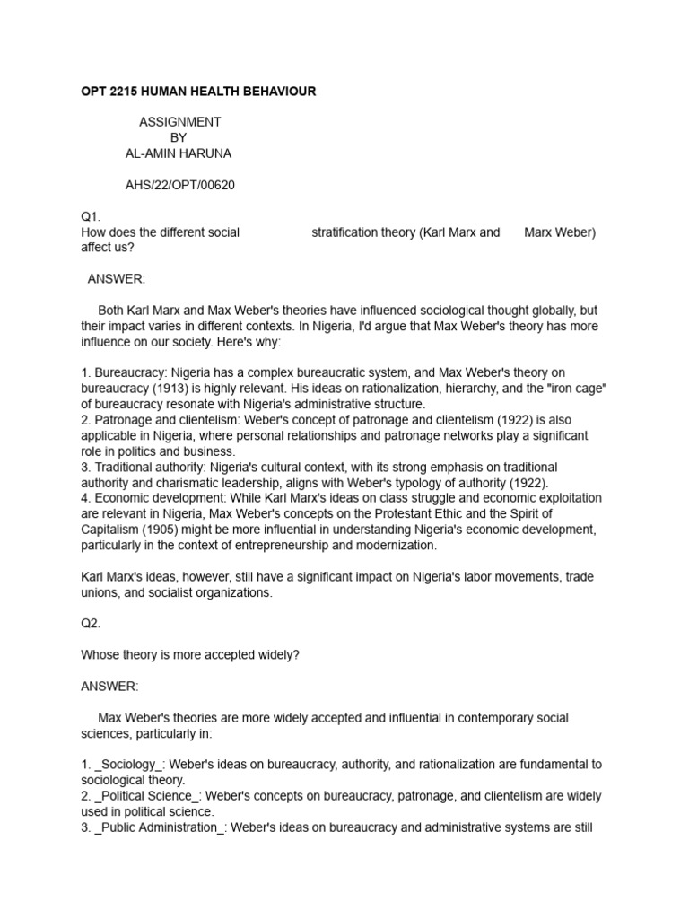 Social Stratification Theories Compared | PDF | Max Weber | Career & Growth