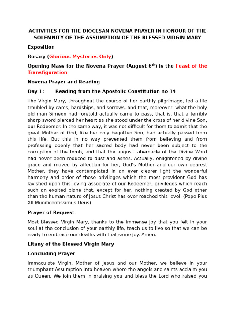 Diocesan Novena Prayer 2024 Year of Prayer | PDF