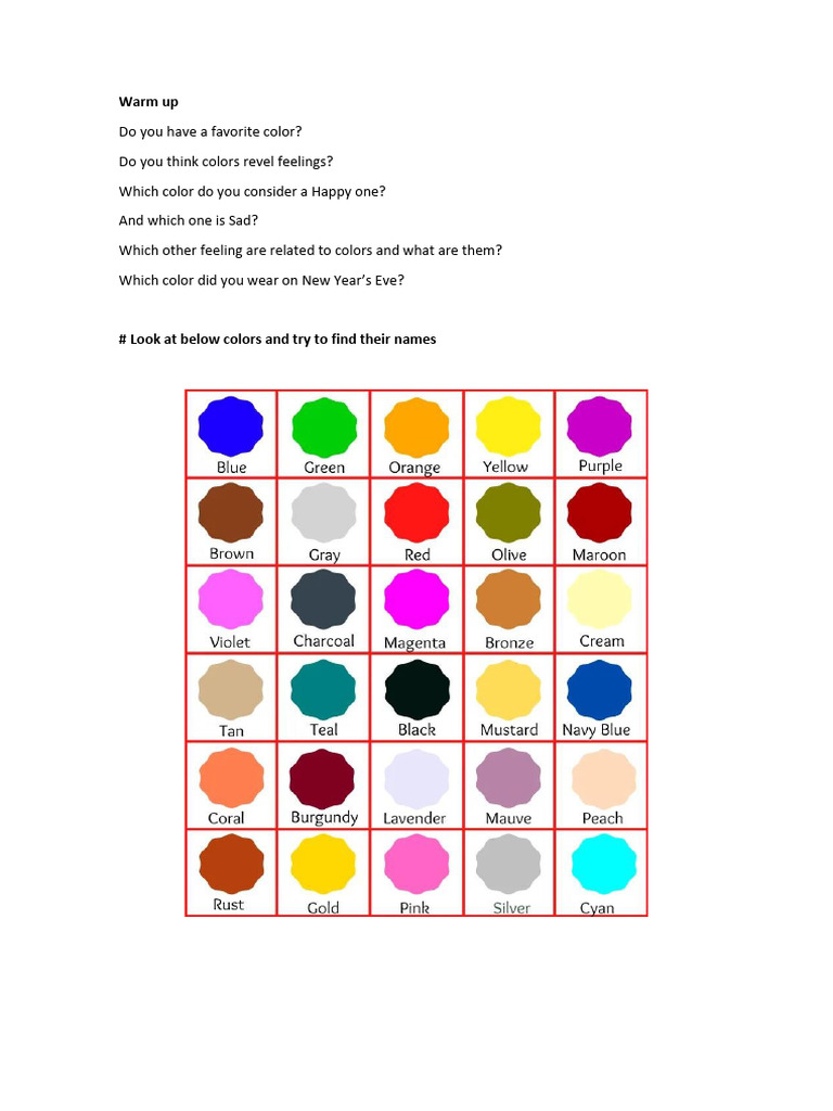 Colors - Teacher | PDF | Art