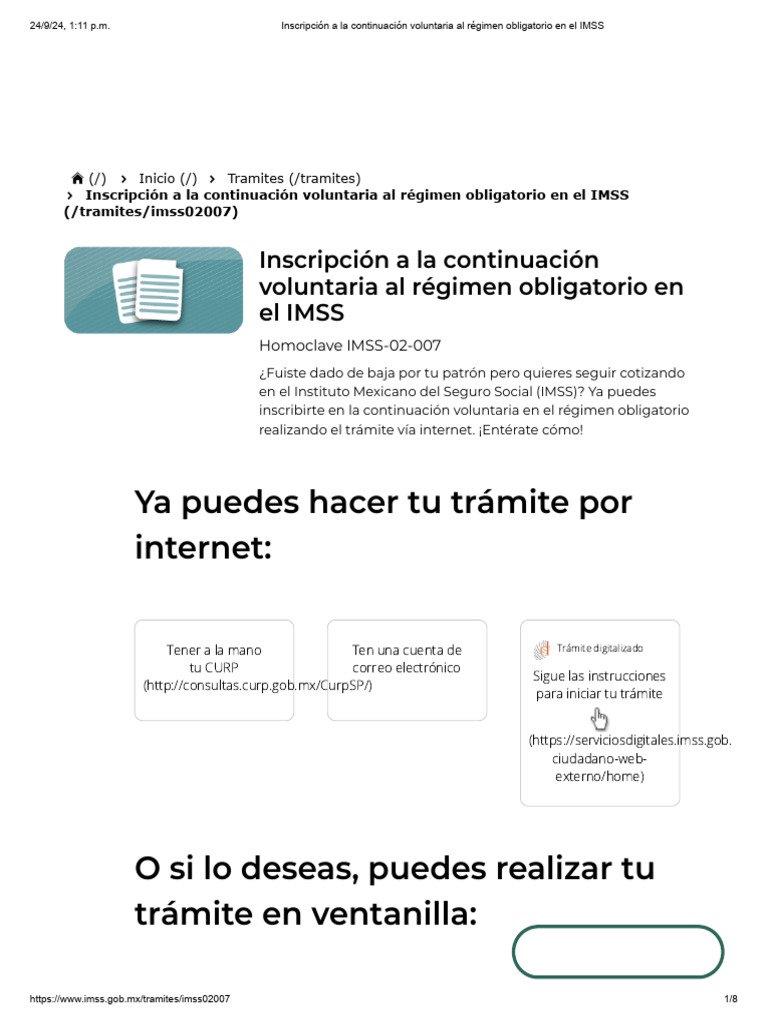 Inscripción a Continuación Voluntaria IMSS | PDF | Gobierno