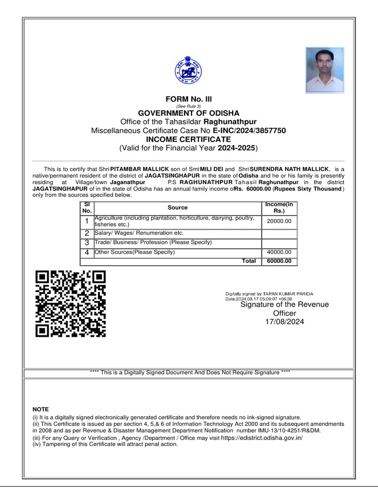 Income Certificate | PDF