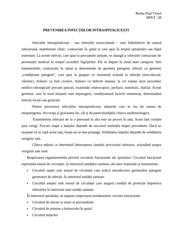 Prevenirea Infecțiilor Intraspitalicești | PDF