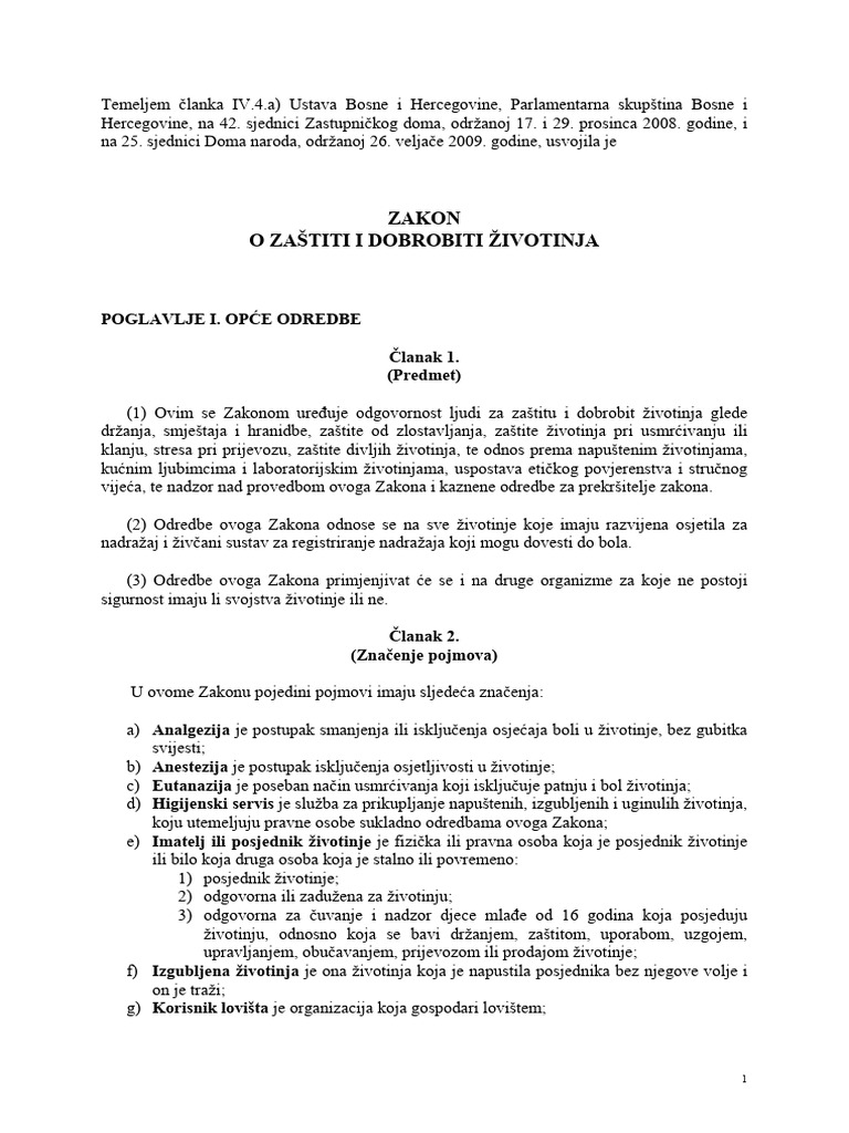 Zakon o Zastiti I Dobrobiti Zivotinja HR | PDF
