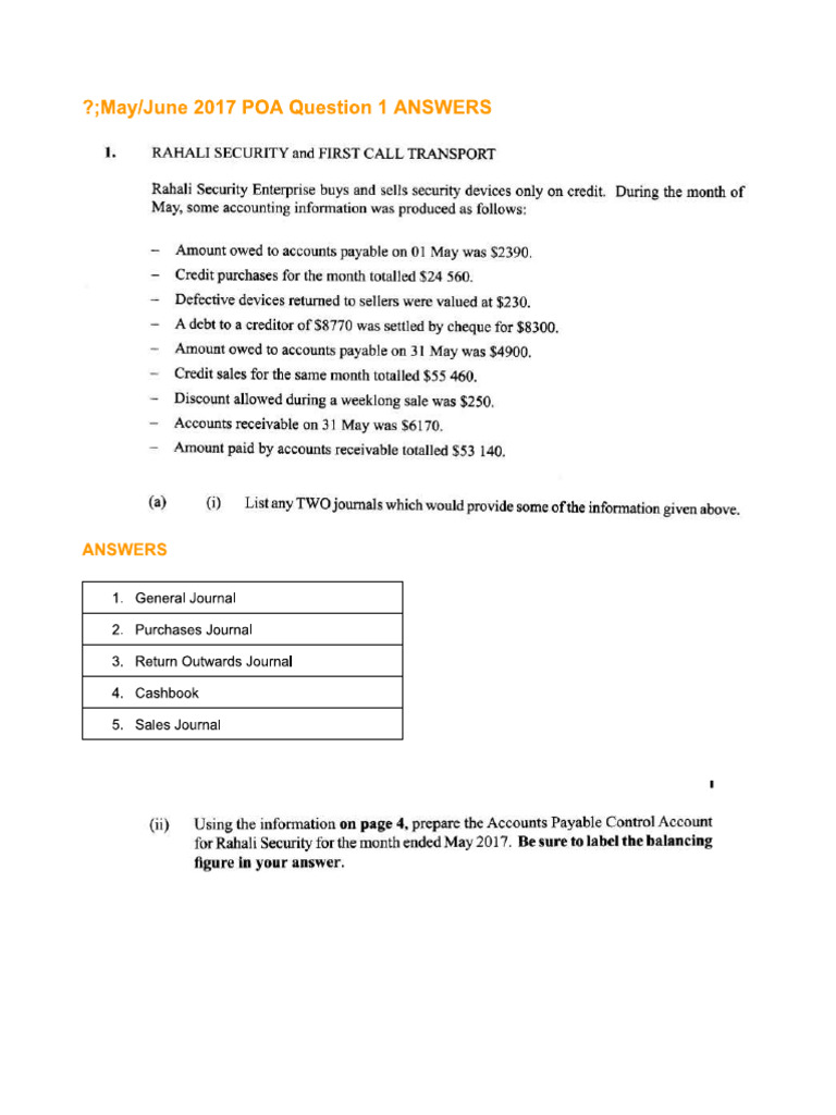 May June 2017 POA Question 1 ANSWERS | PDF