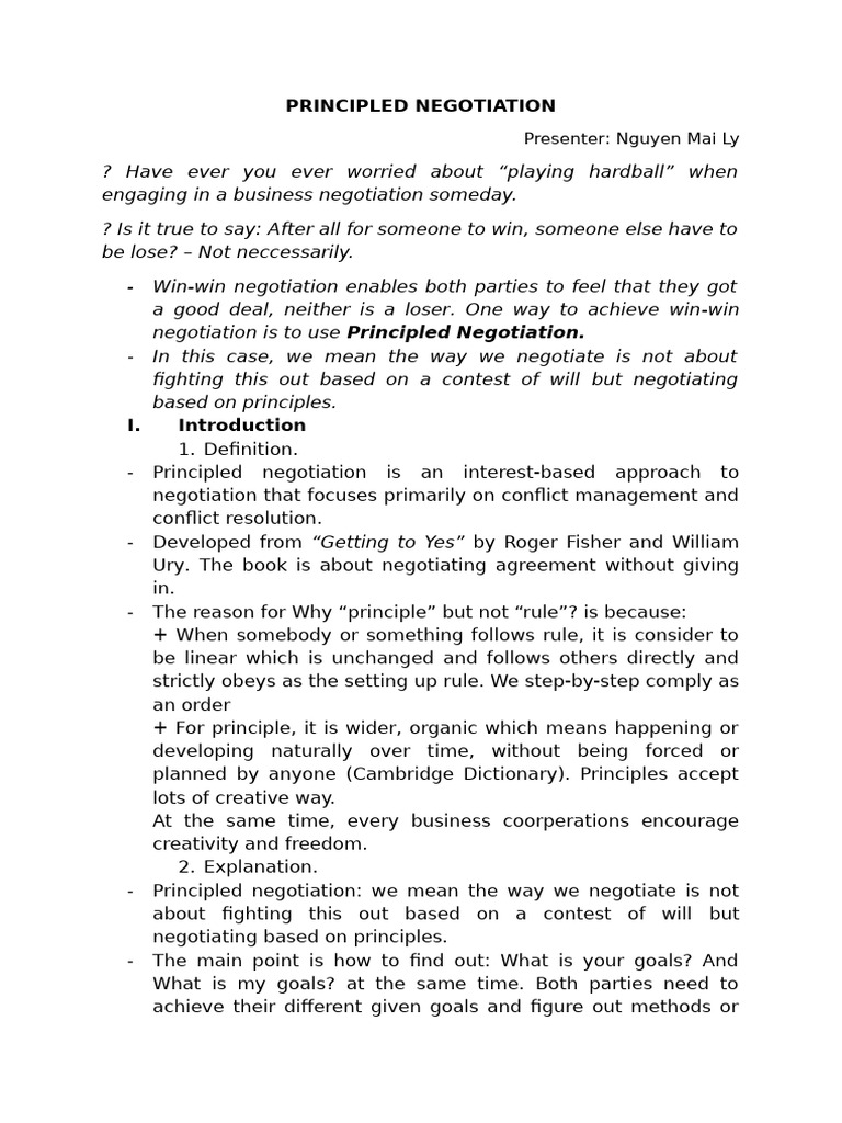 Principled Negotiation - MiniPresentation | PDF