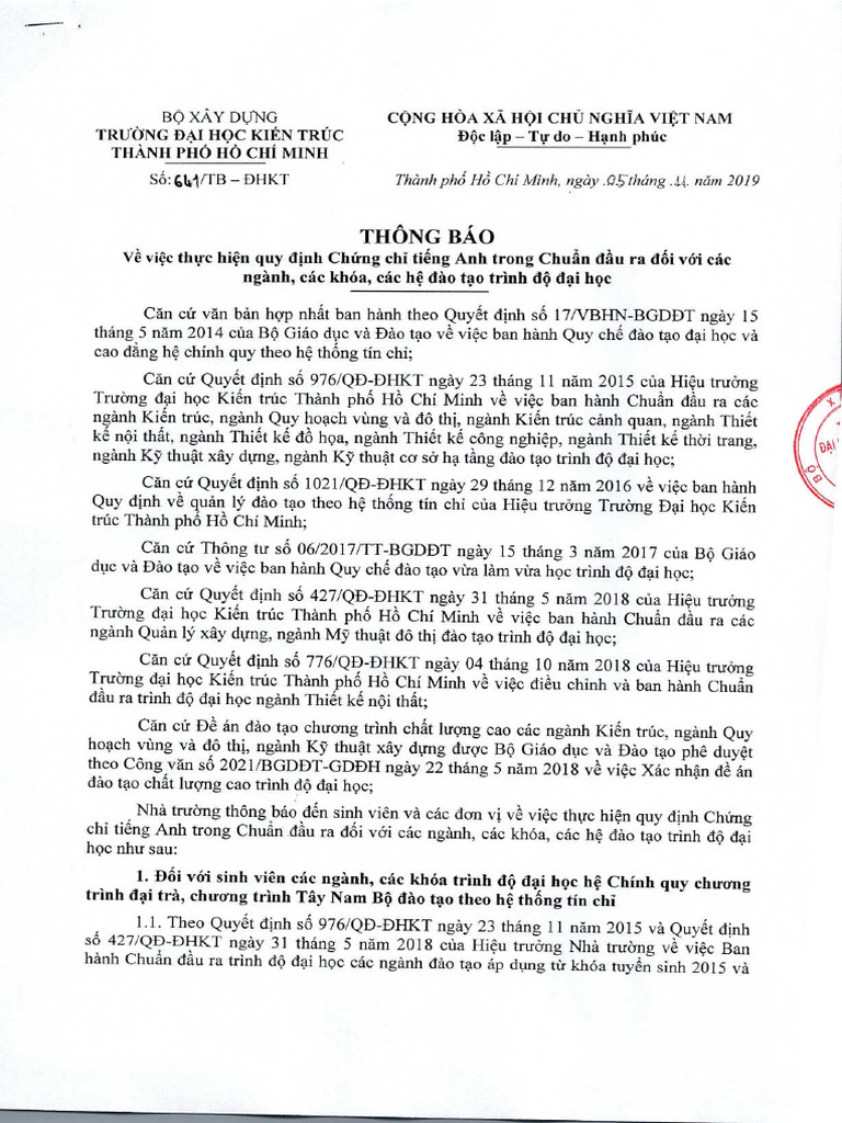 641 Thuc Hien Quy Dinh Chung Chi Tieng Anh Trong Chuan Dau Ra Doi Voi Cac Nganh, Cac Khoa, Cac ...