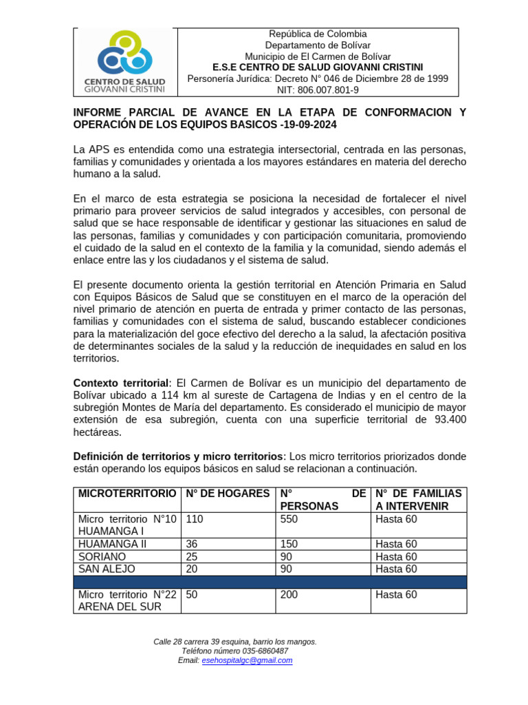 Informe Parcial de Avance en La Conformacvion y Operatividad de Los Ebs Septiembre | PDF