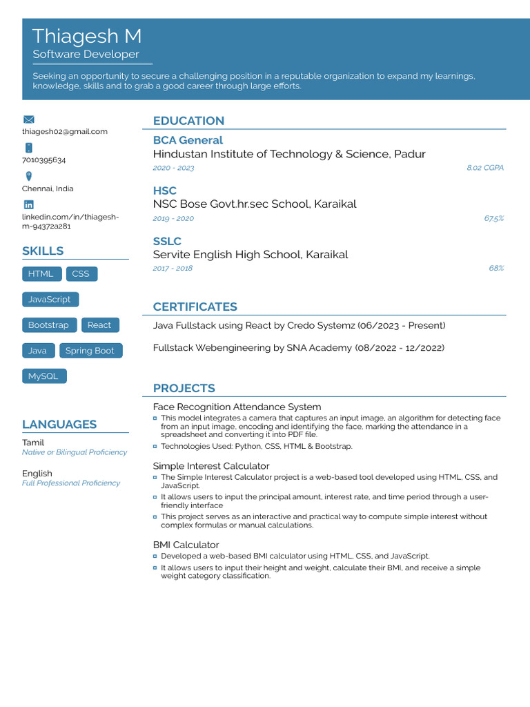 Thiagesh Resume (1) - 2 | PDF | Computer Science | Technology & Engineering