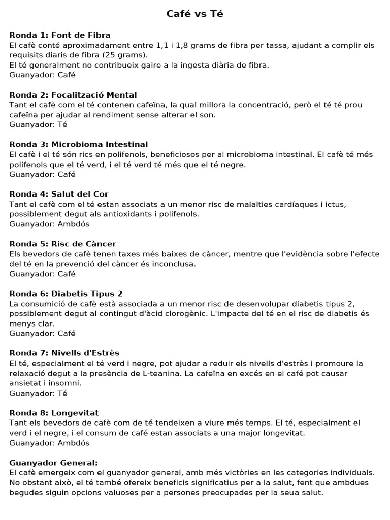 Café vs Té: Comparativa de Beneficis Saludables | PDF