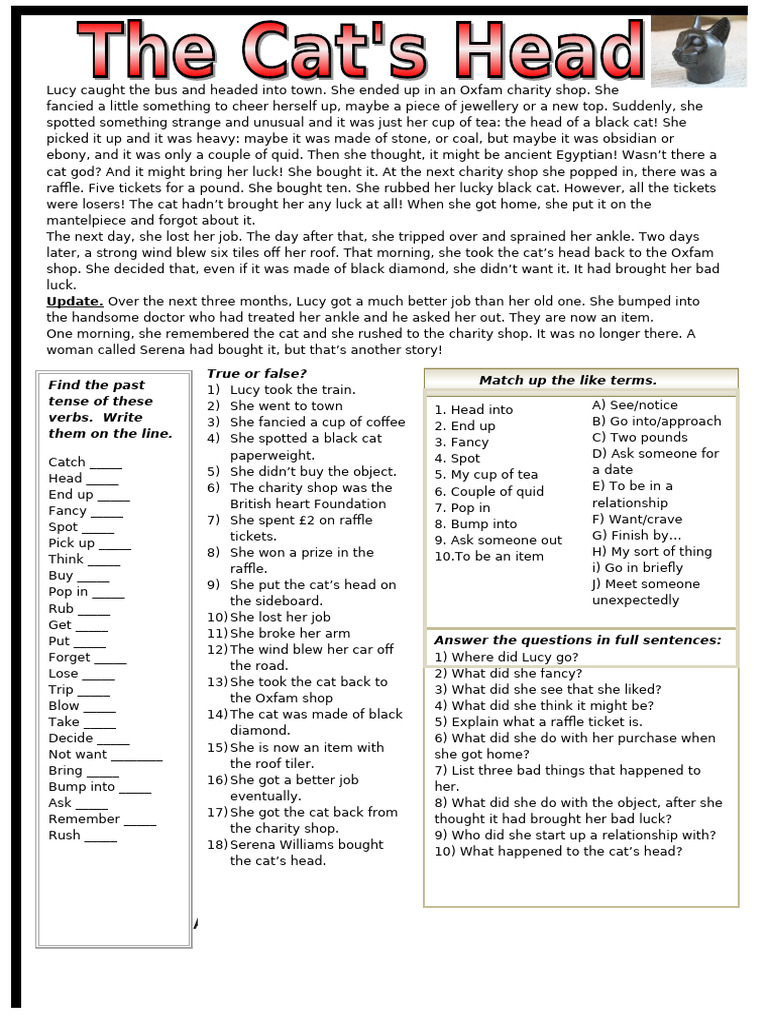 The Cats Head A Reading Exercise Reading Comprehension Exercises 114014 ...