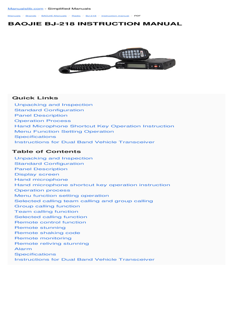 Baojie Bj-218 Instruction Manual: Quick Links | PDF