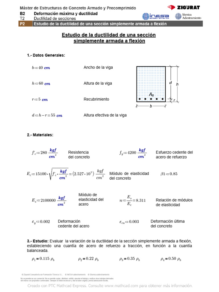 MCA - B2 - T2 - P2 - Estudio de Ductilidad de Una Sección Simplemente Armada A Flexión | PDF