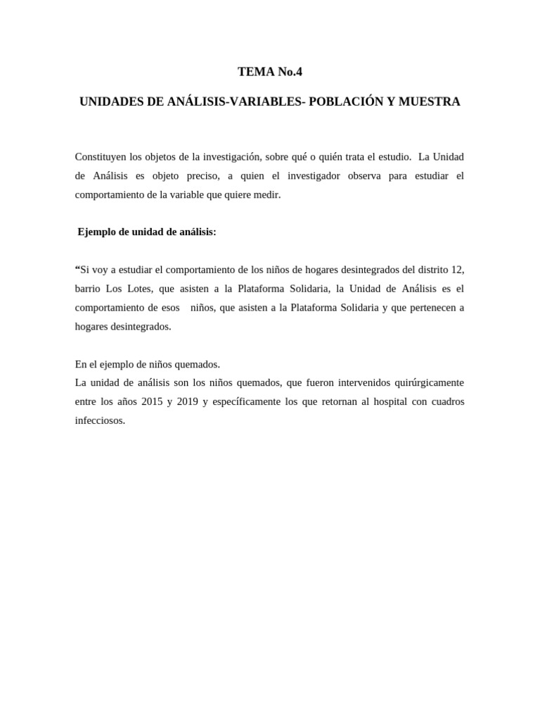 Tema No 4 Unidades de Análisis, Variables Pobación y Muestra | PDF