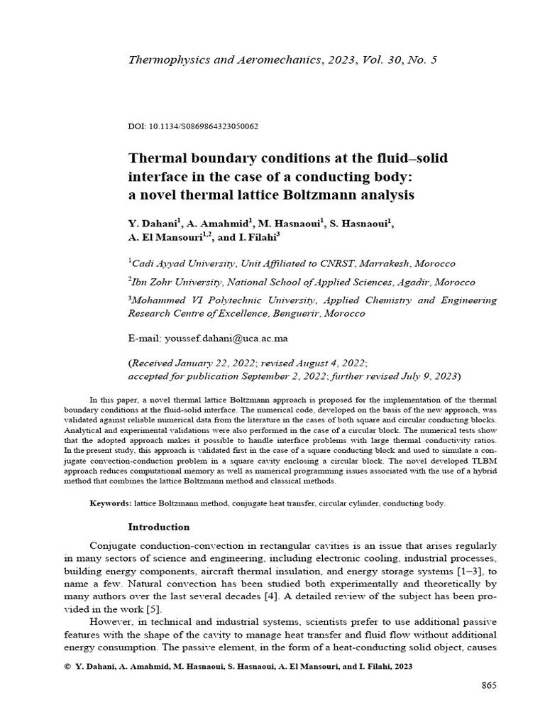Thermal Boundary Conditions at The Fluid-Solid Interface in The Case of A Conducting Body: A ...