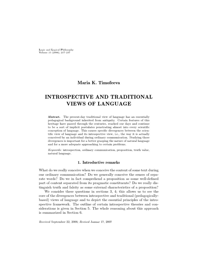 Introspective and Traditional Views of L-2 | PDF | Proposition | Truth