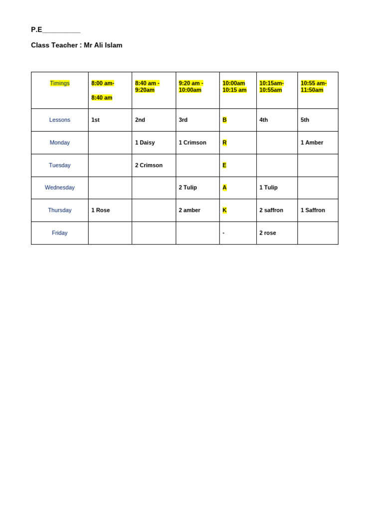 P.E Time Table | PDF