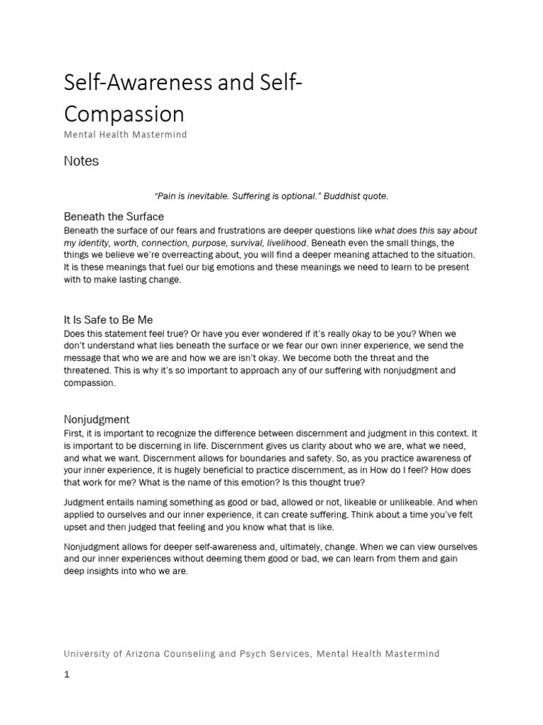 MH Mastermind - Self-Awareness and Self-Compassion | PDF