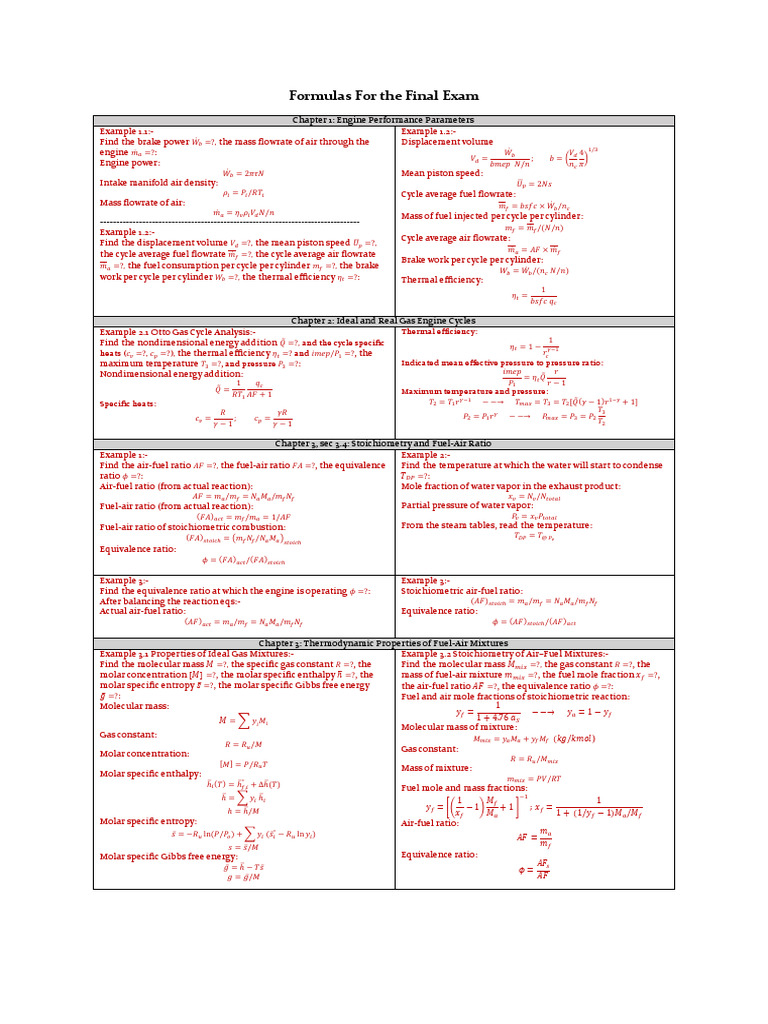 Formulas for the Final Exam | PDF