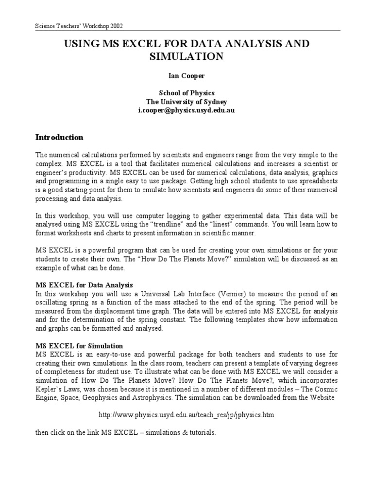 Using Ms Excel For Data Analysis and Simulation | PDF | Orbit | Apsis