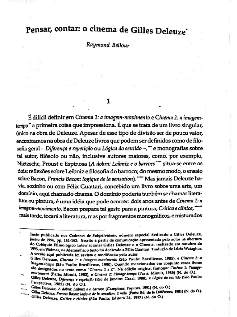 Pensar, Contar o Cinema de Gilles Deleuze - Raymond Bellour | PDF