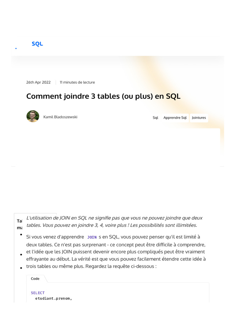 Comment Joindre 3 Tables (Ou Plus) en SQL | PDF