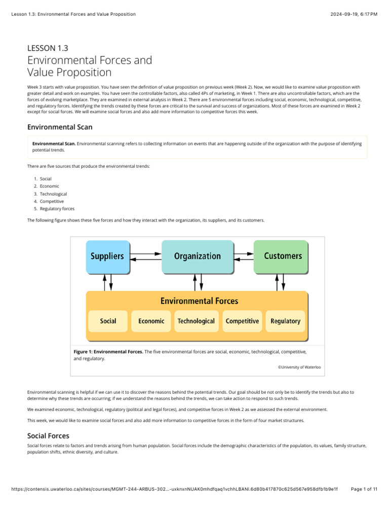 Lesson 1.3: Environmental Forces and Value Proposition | PDF