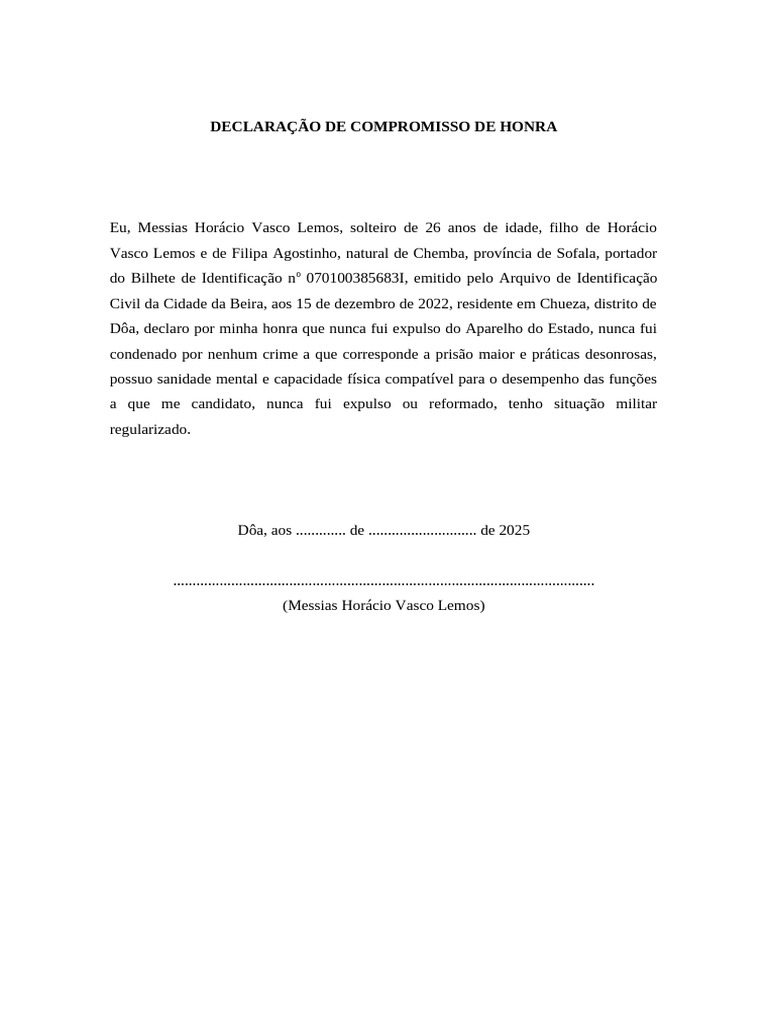 Minuta - Declaracao de Compr. de Honra | PDF | Política