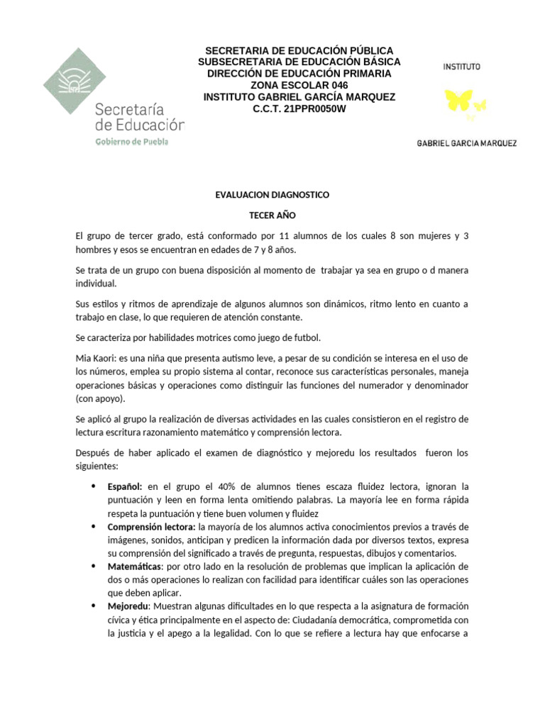 EVALUACION DIAGNOSTICO 3ro | PDF | Wellness