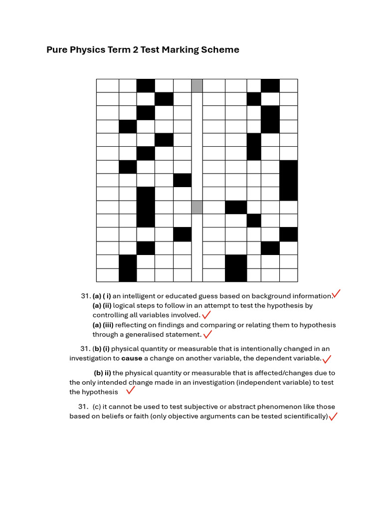 Pure Physics F4 Term 2 Test Marking Scheme | PDF