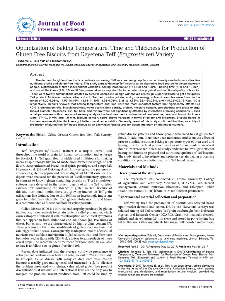 Optimization of Baking Temperature, Time and Thickness for Production ...