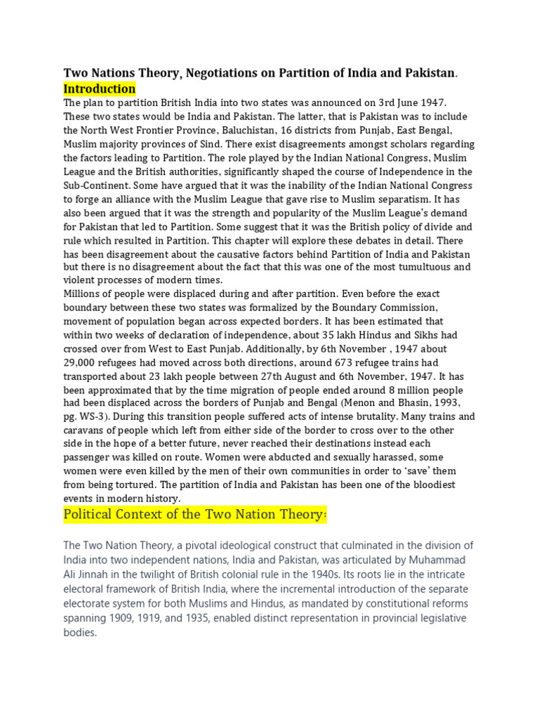 Two Nations Theory | PDF