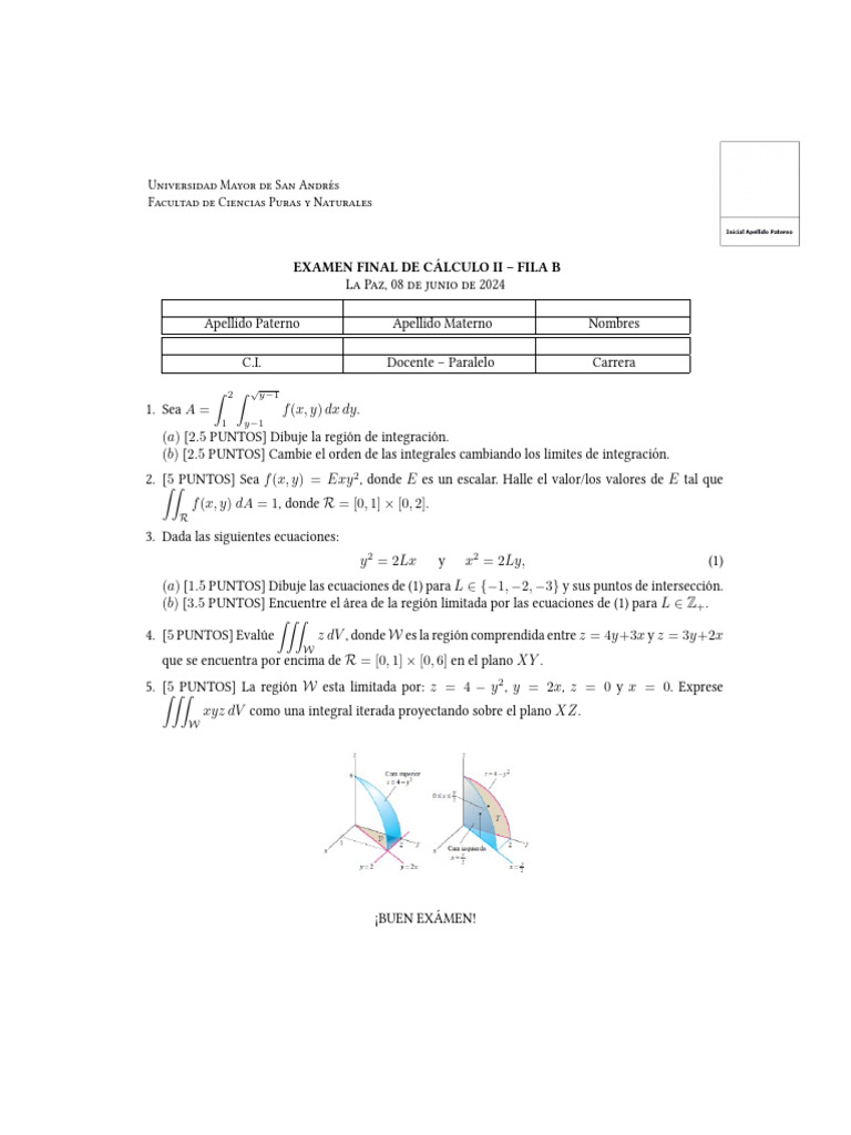 Examen Final de C-Lculo Ii - Fila B | PDF