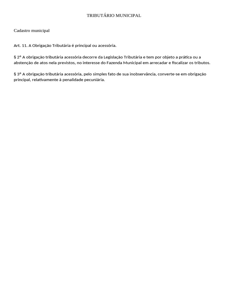 Tributário Municipal - Cadastro Municipal | PDF