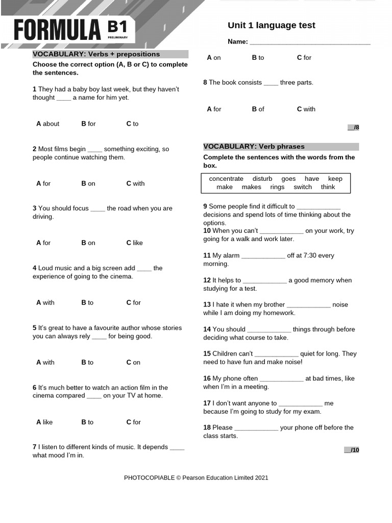 Formula B1 Unit 1 Test | PDF