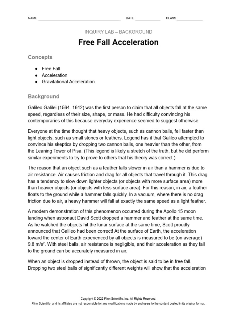 Lab Background PDF_ Free Fall Acceleration | PDF