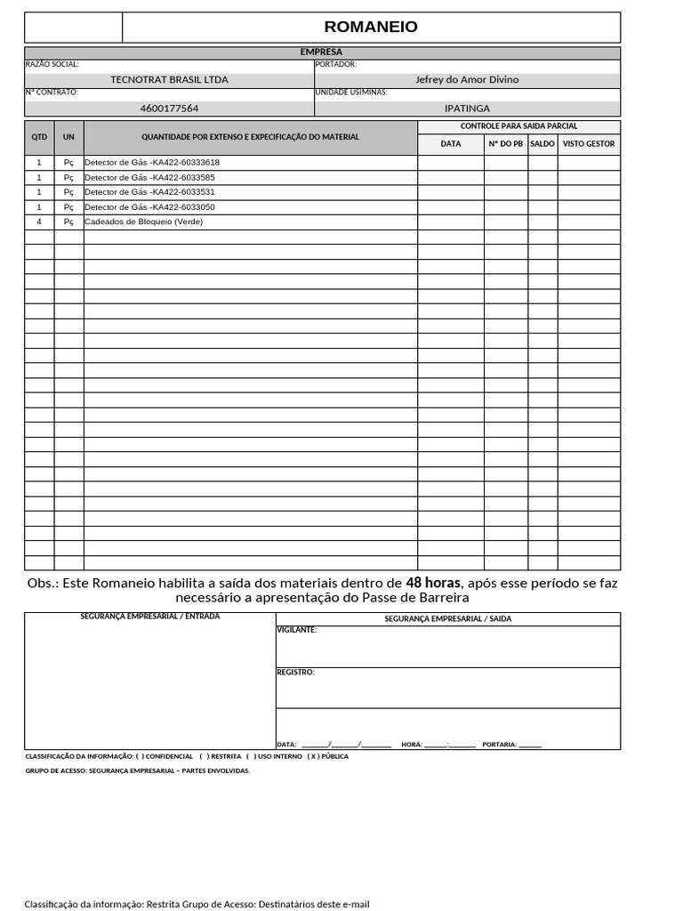 Romaneio Modelo Usiminas | PDF