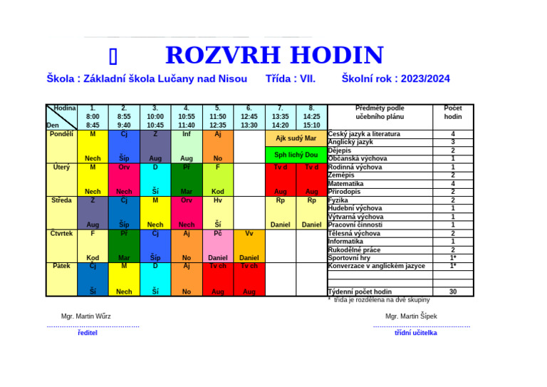 Rozvrh - VII Tå - 2023 | PDF