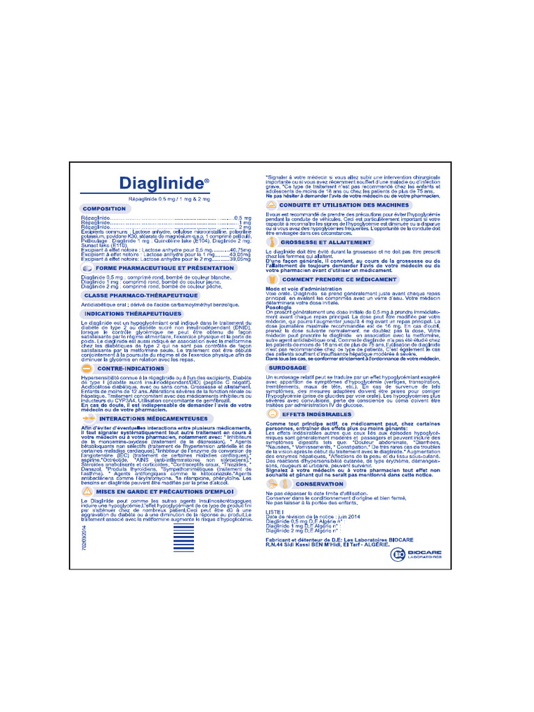 Notice Diaglinide 1mg Comp B 30 | PDF