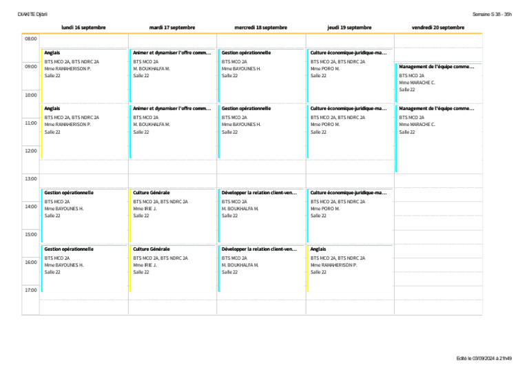 Planning Calendrier Hebdomadaire 202438 | PDF