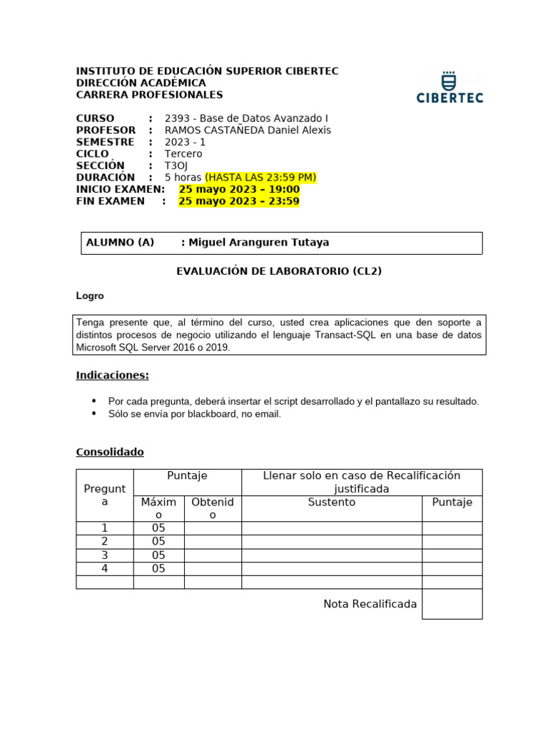 2393 - Base de Datos Avanzado 1 - T3OJ - 01 - CL2 - 2023-1 - Prof ...